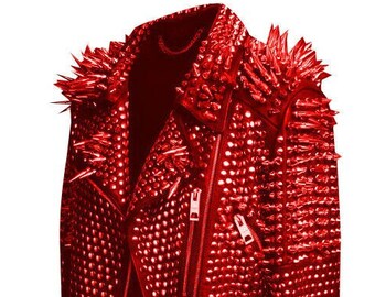 Red Spiked Leather Jacket - Etsy