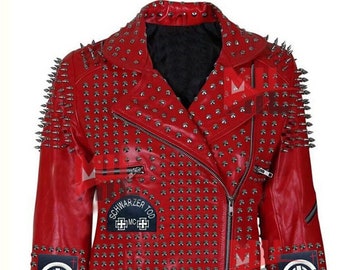 Red Punk Leather Jacket - Etsy