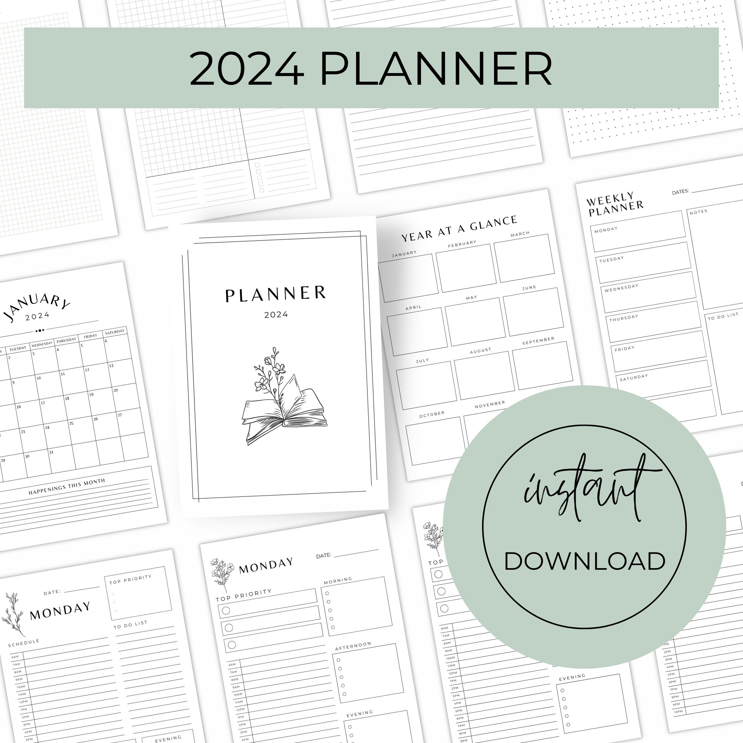 Printable Planner 2024, PDF, Digital Download, Yearly, Weekly, Daily ...