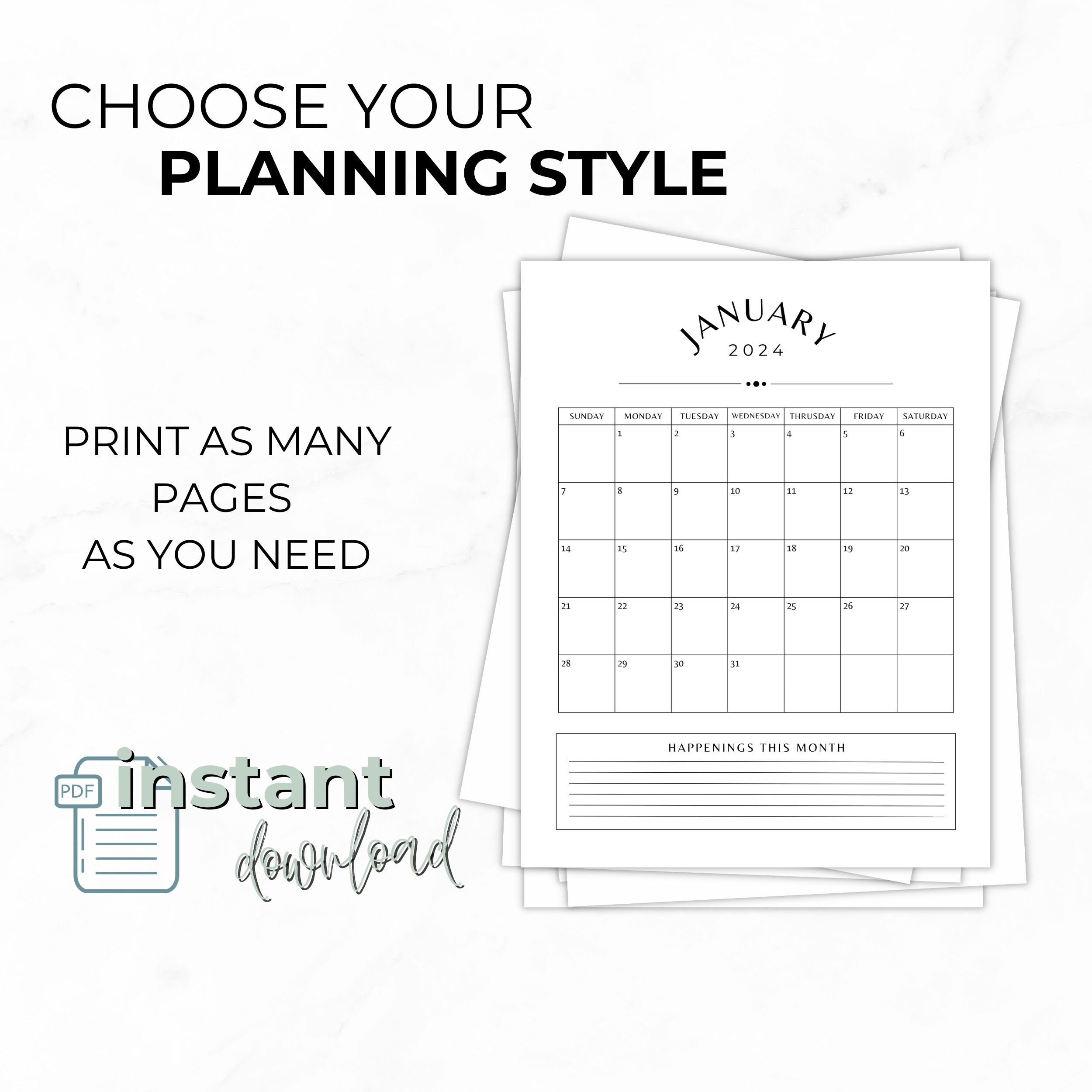 Printable Planner 2024, PDF, Digital Download, Yearly, Weekly, Daily ...