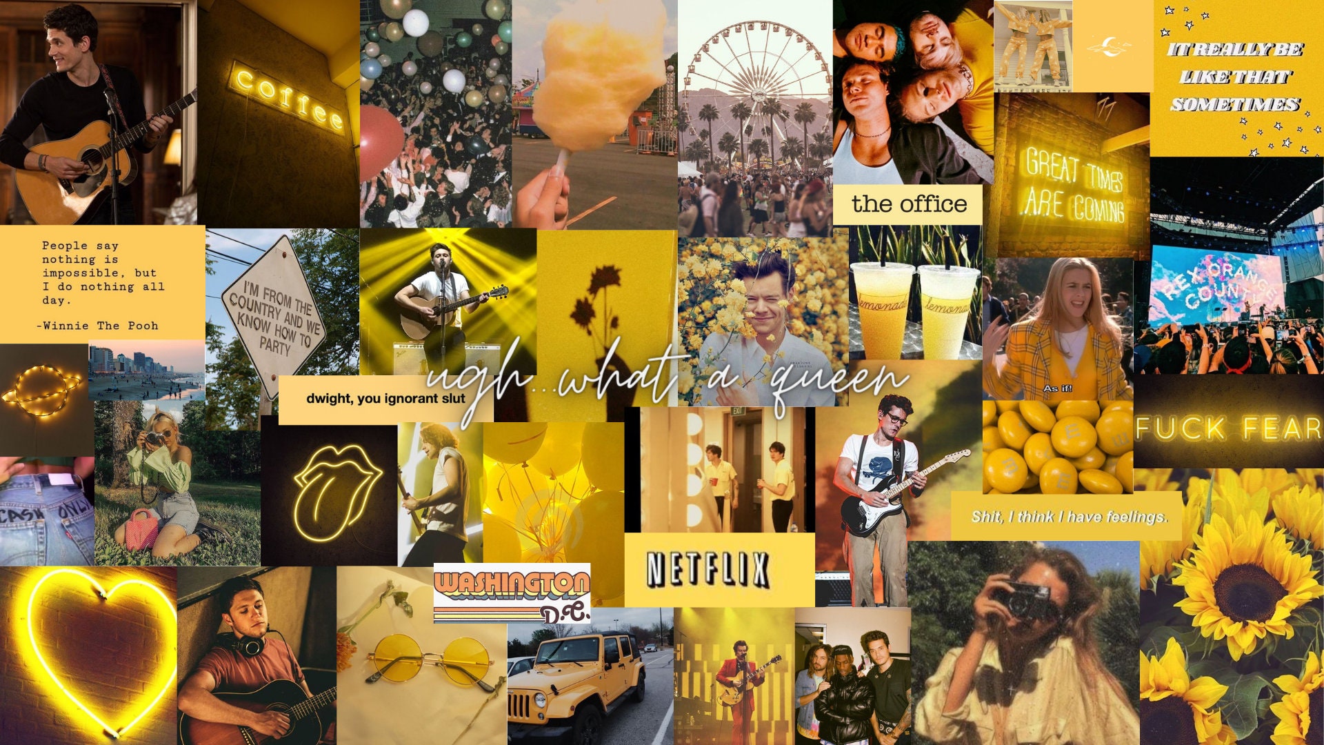 Band Girl Moodboard: Yellow Theme Desktop Wallpaper - Etsy