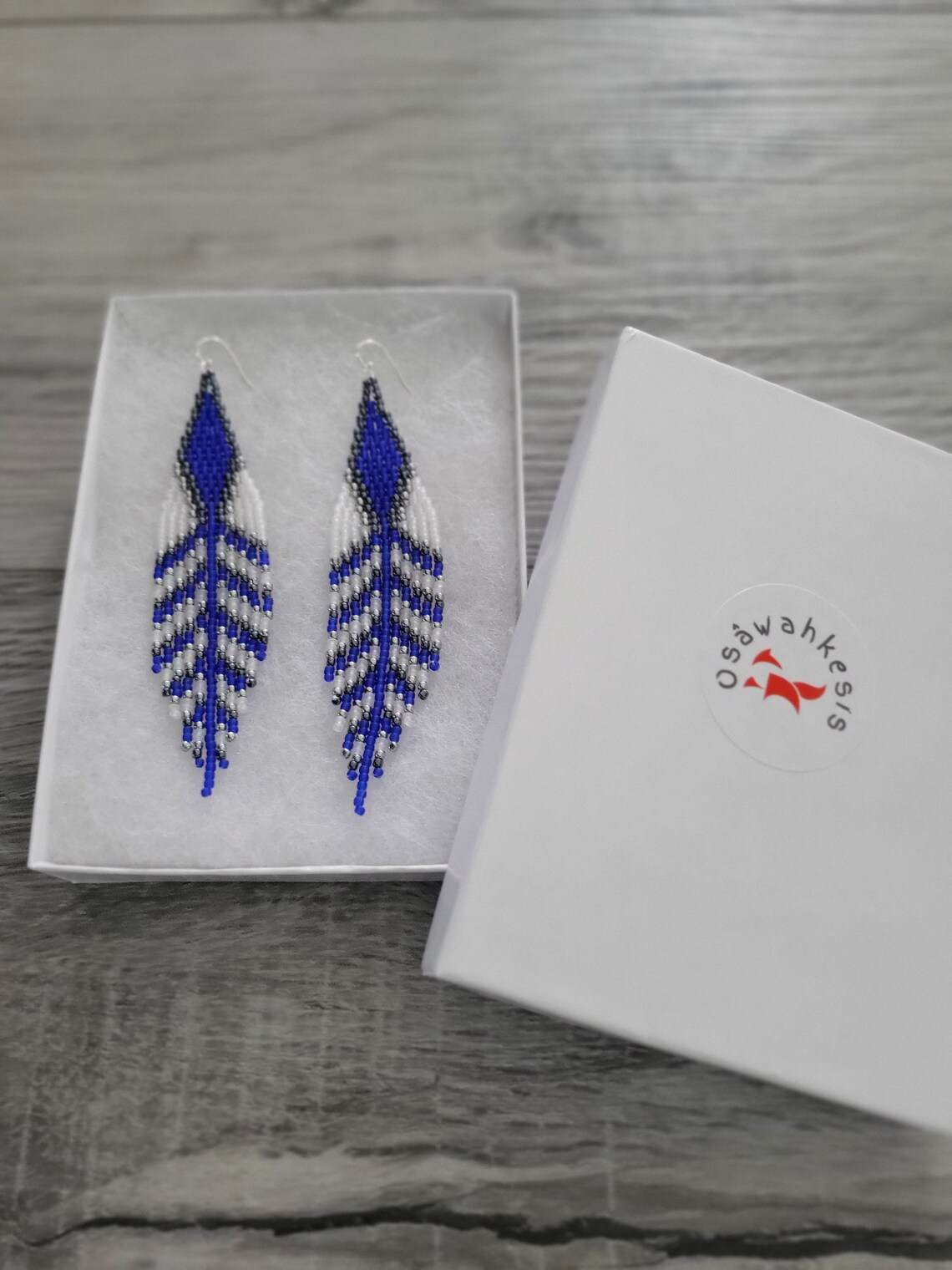 Metis Flag Beaded Earrings: Sterling Silver, Indigenous Feather Fringe ...