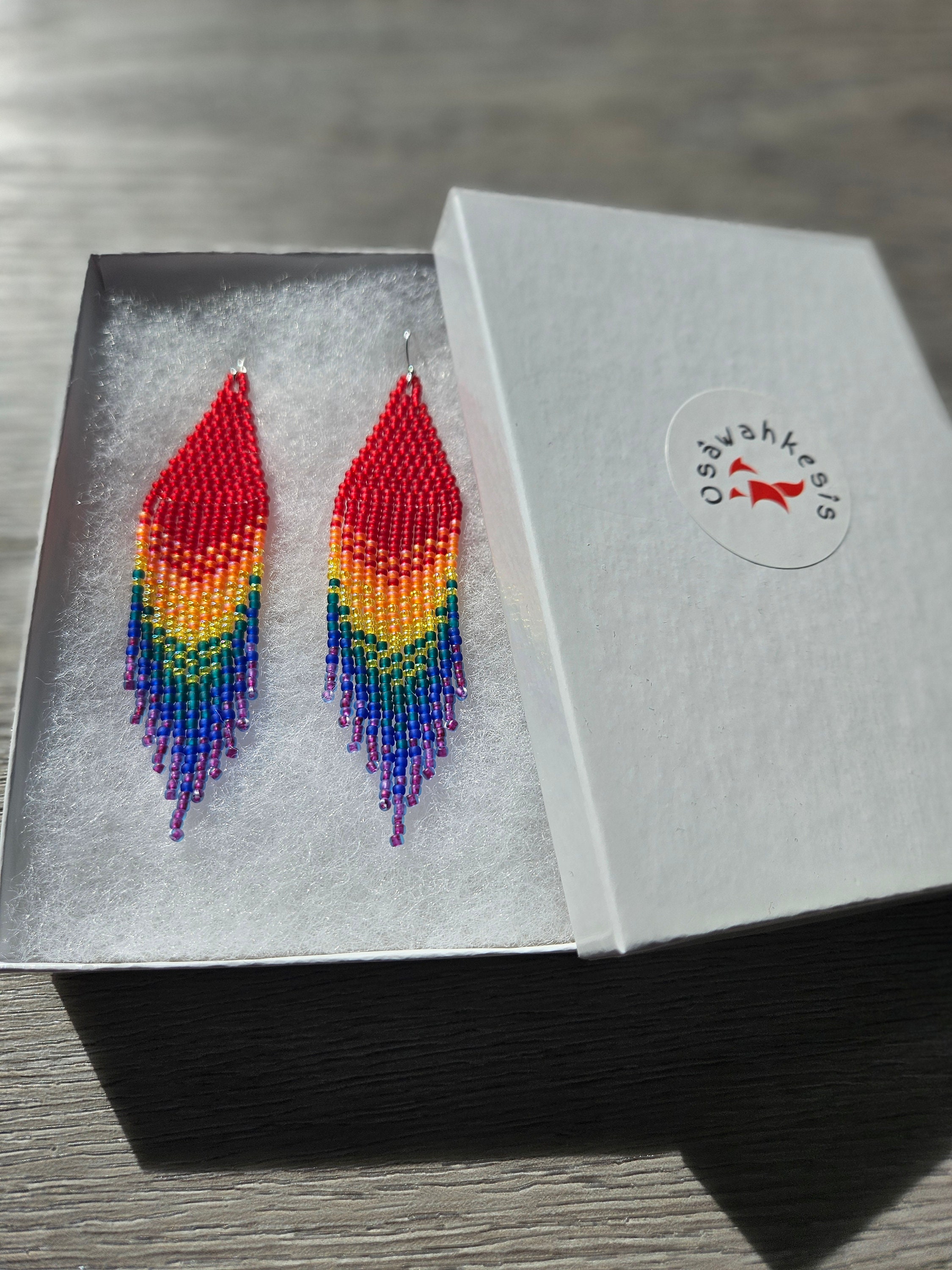 Rainbow Indigenous Beaded Fringe Earrings - Etsy