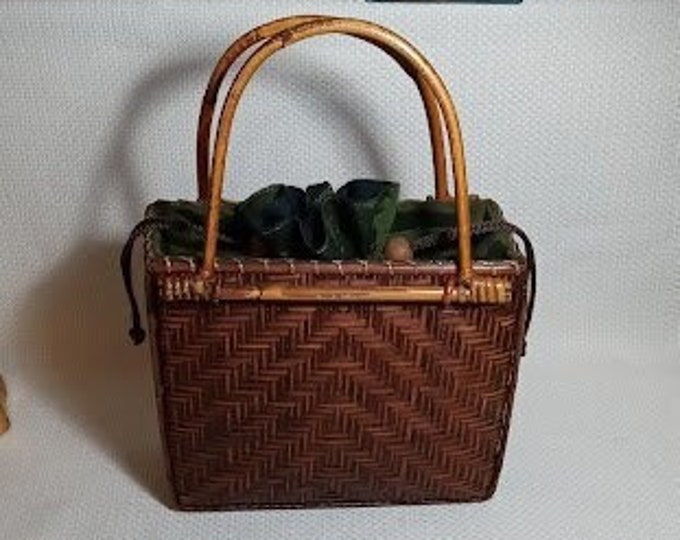 1980s Happa Retro Wicker/rattan Purse-tote-lunch Bag 100% Silk Lined ...