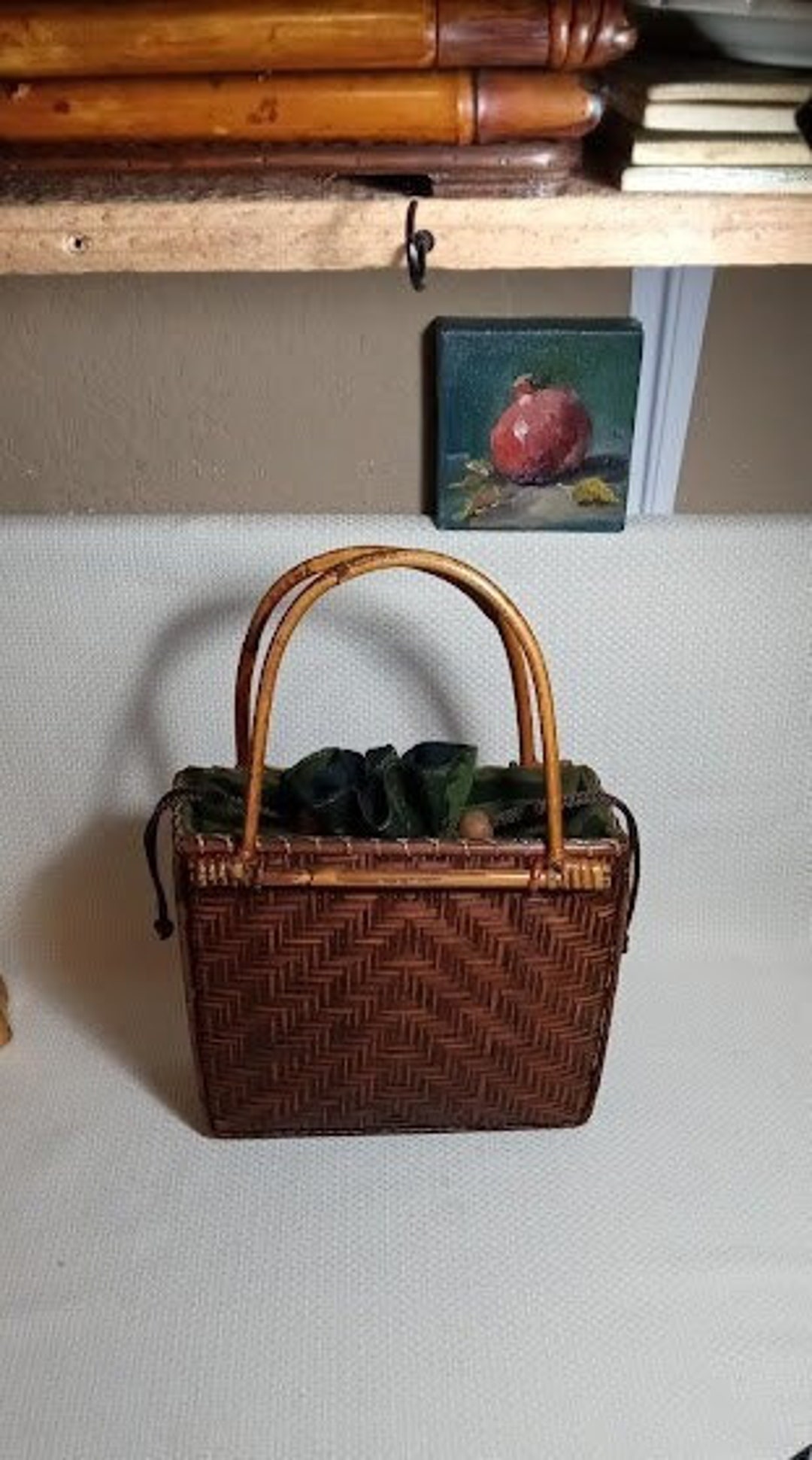 1980s Happa Retro Wicker/rattan Purse-tote-lunch Bag 100% Silk Lined ...