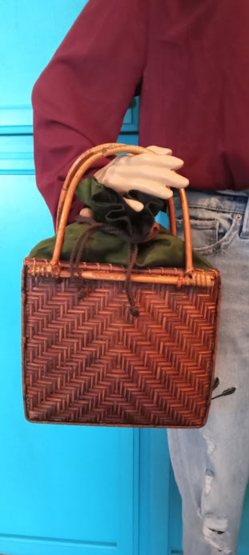 1980s Happa Retro Wicker/rattan Purse-tote-lunch Bag 100% Silk Lined ...