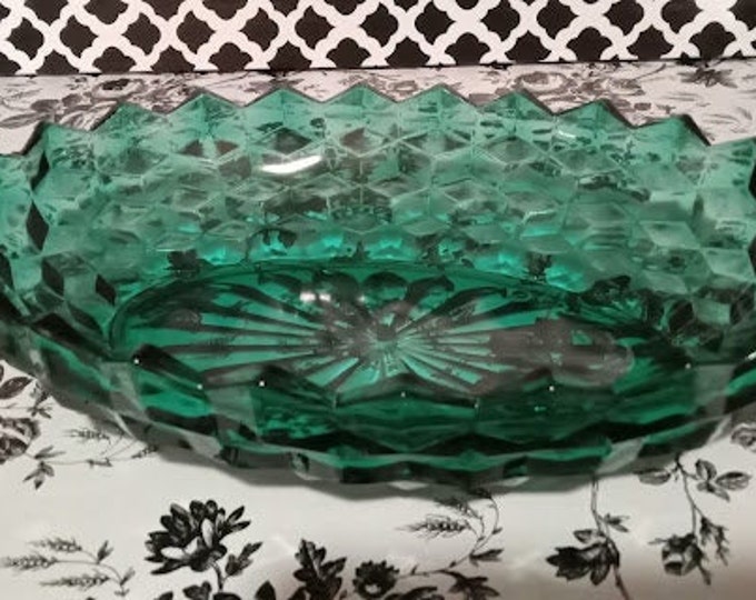 Vintage Teal Green Cubist Oval Glass Bowl Whitehall Pattern by Colony ...