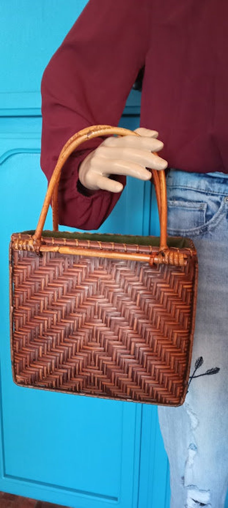 1980s Happa Retro Wicker/rattan Purse-tote-lunch Bag 100% Silk Lined ...