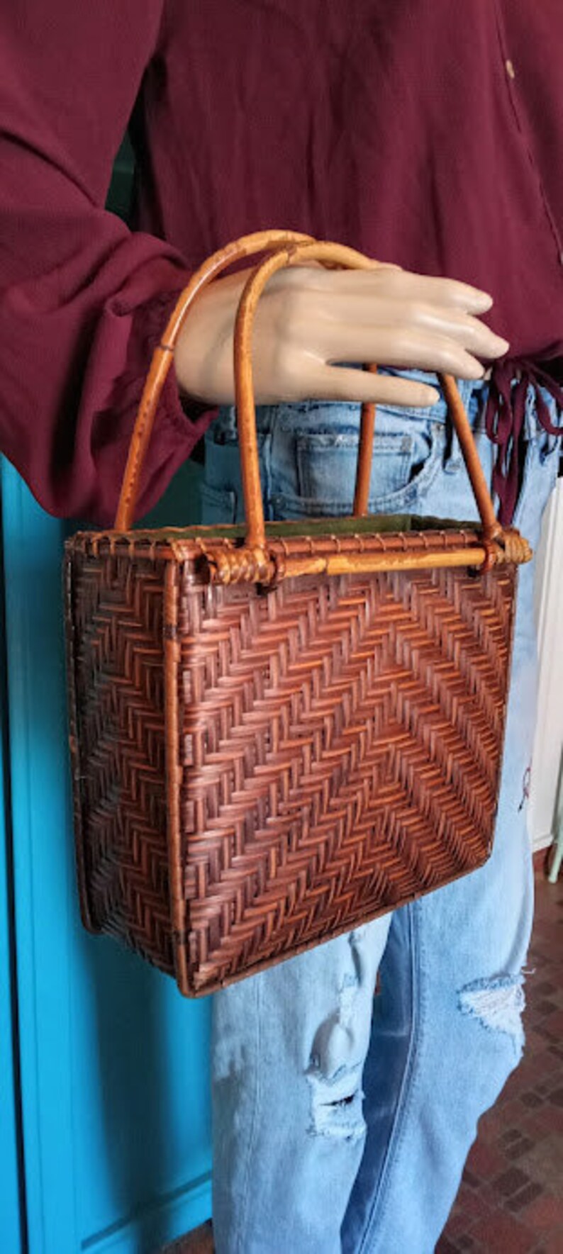 1980s Happa Retro Wicker/rattan Purse-tote-lunch Bag 100% Silk Lined ...