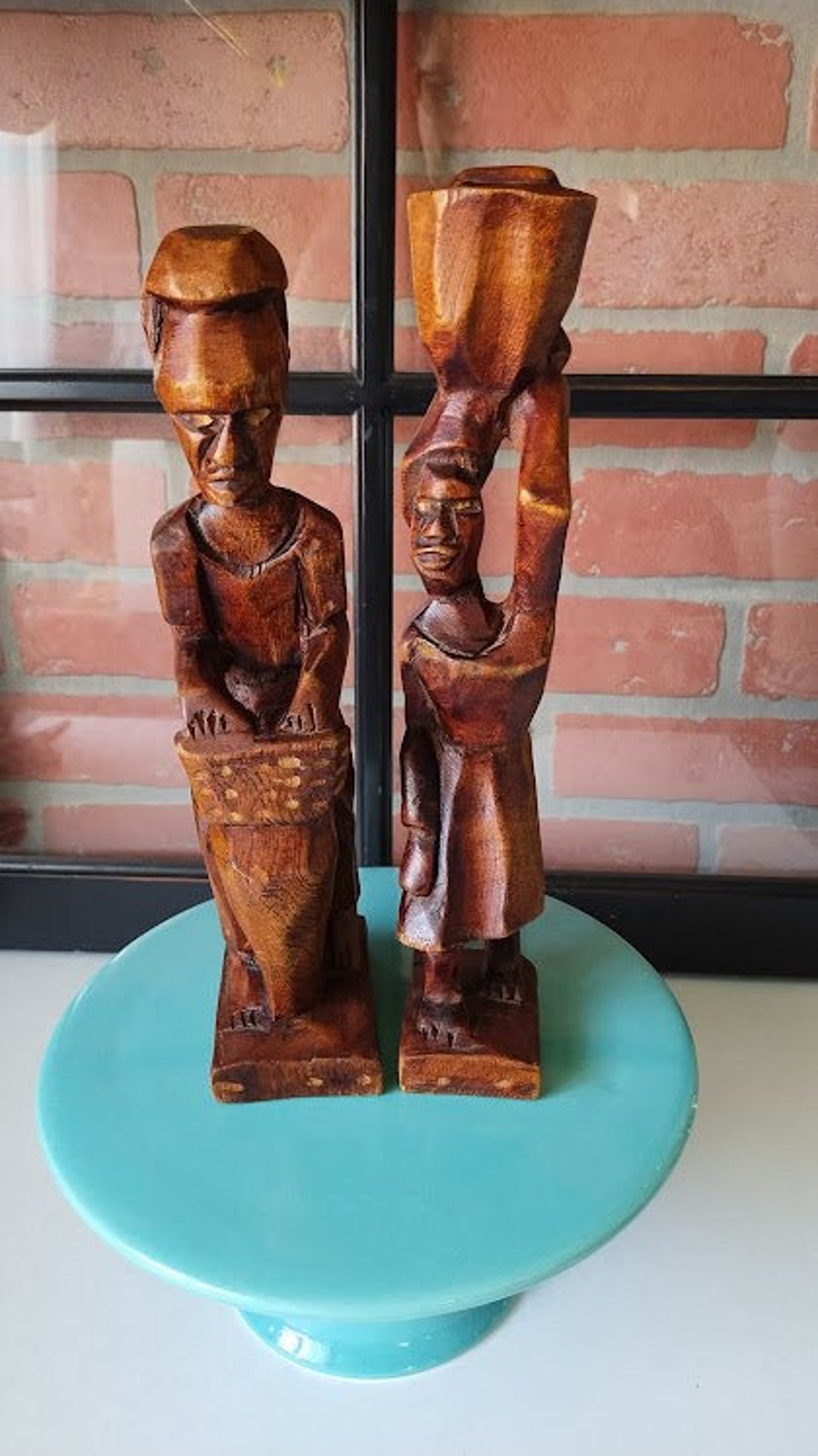 Haitian Statues Man & Woman Authentic Vintage 1994 Hand Carved Wood ...