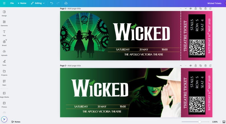 Wicked Tickets | Editable Canva Template | Digital Download - Etsy