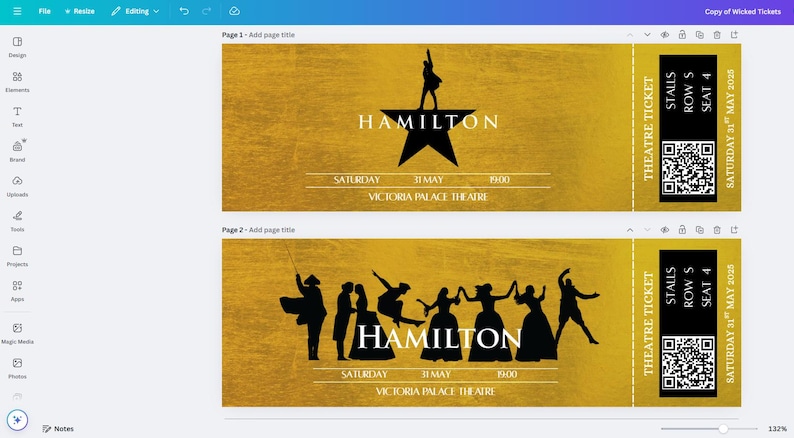 Hamilton Tickets | Editable Canva Template | Digital Download - Etsy