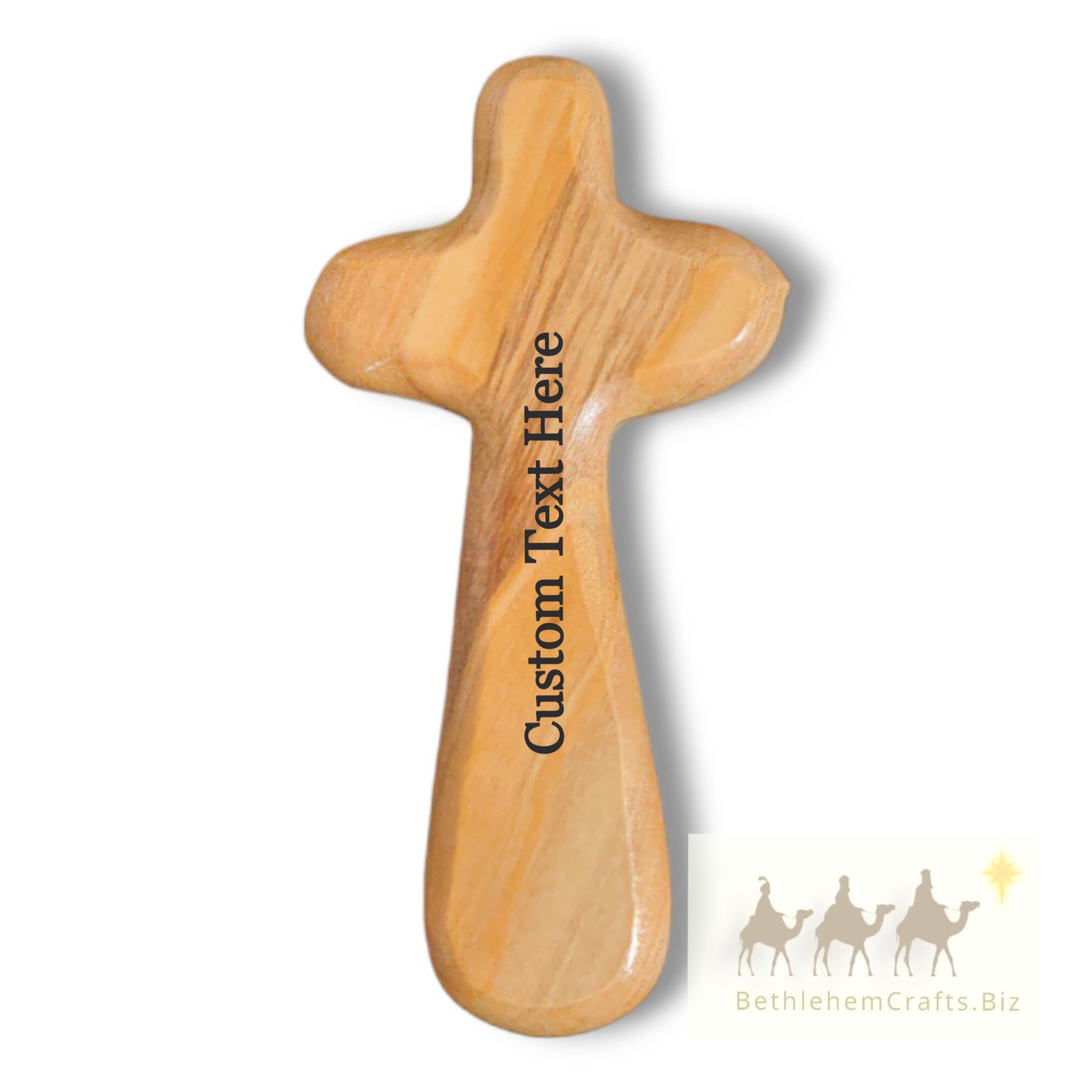 Custom Engraved Small Olive Wood Comfort Cross, Personalized Palm Cross ...