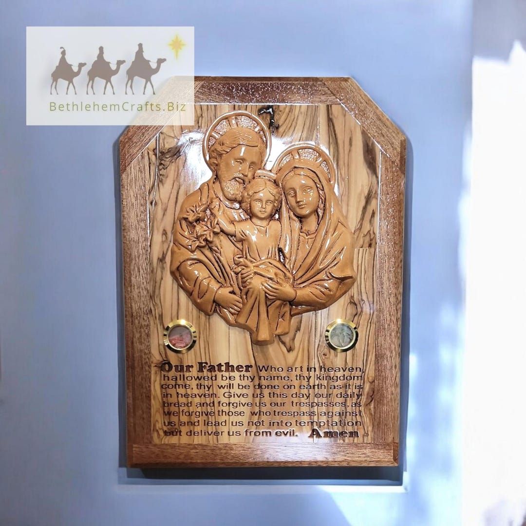 Beveled Holy Family Wall Art - Olive Wood Our Father Lord's Prayer ...