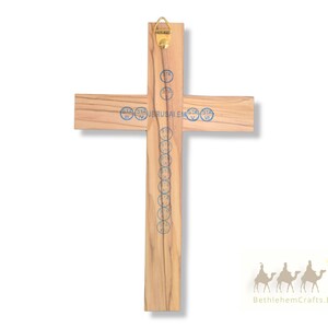 Olive Wood Wall Crucifix With Abalone and Relics From Holy Land, Wall ...