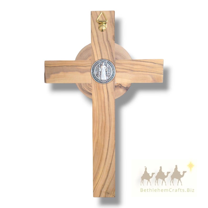 6"-10" St Benedict Olive Wood Wall Cross - Benedictine Medal Crucifix ...