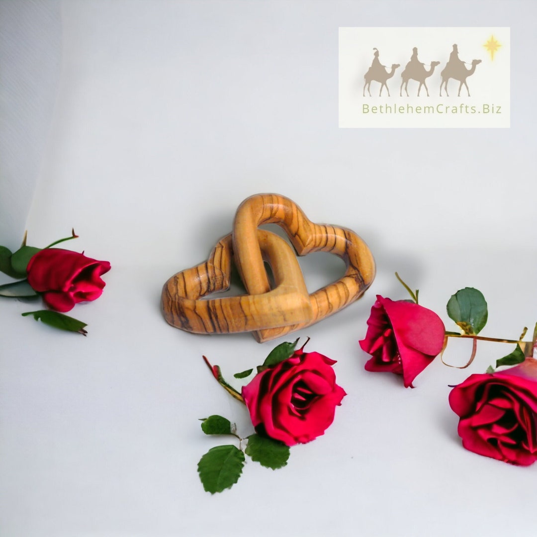 Wooden Interlocking Hearts Unique Olive Wood Fidget Toy Handmade ...