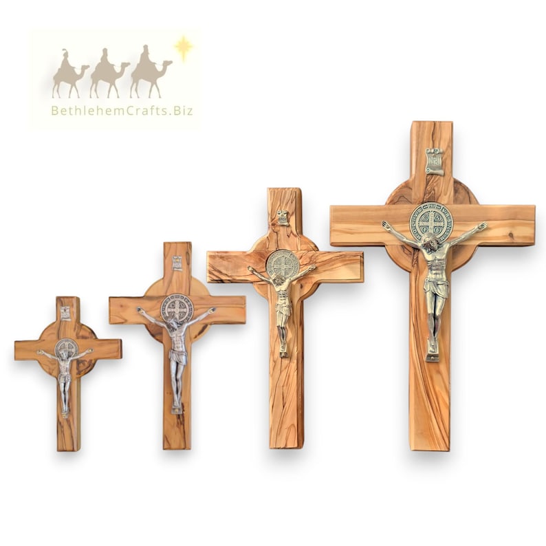 6"-10" St Benedict Olive Wood Wall Cross - Benedictine Medal Crucifix ...