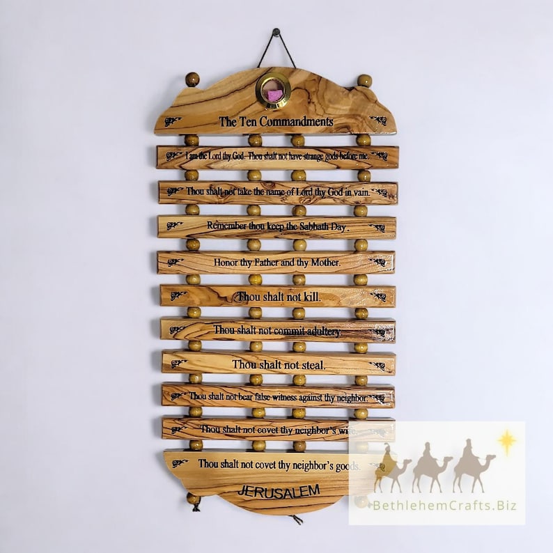 Handmade Olive Wood 10 Commandments Wall Hanging | Christian Bible ...