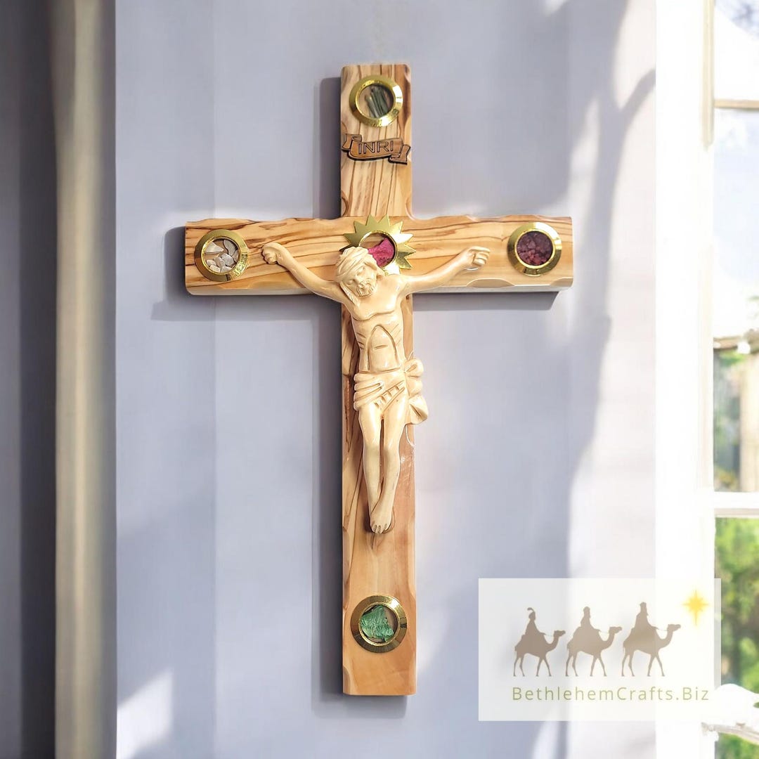 Latin Crucifix Olive Wood Cross W Hand Carved Jesus Statue - XL 14 ...