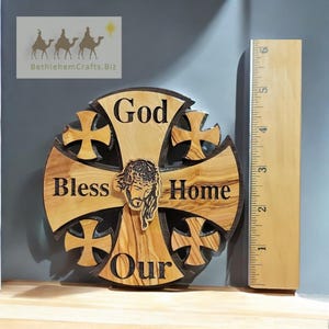 God Bless Our Home Jerusalem Cross Wall Hanging - Olive Wood Christian ...