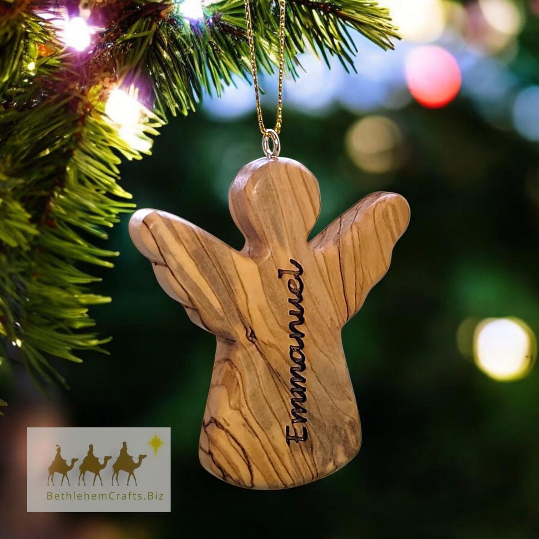 Personalized Angel Name Ornament - Custom Engraved Olive Wood Christmas ...