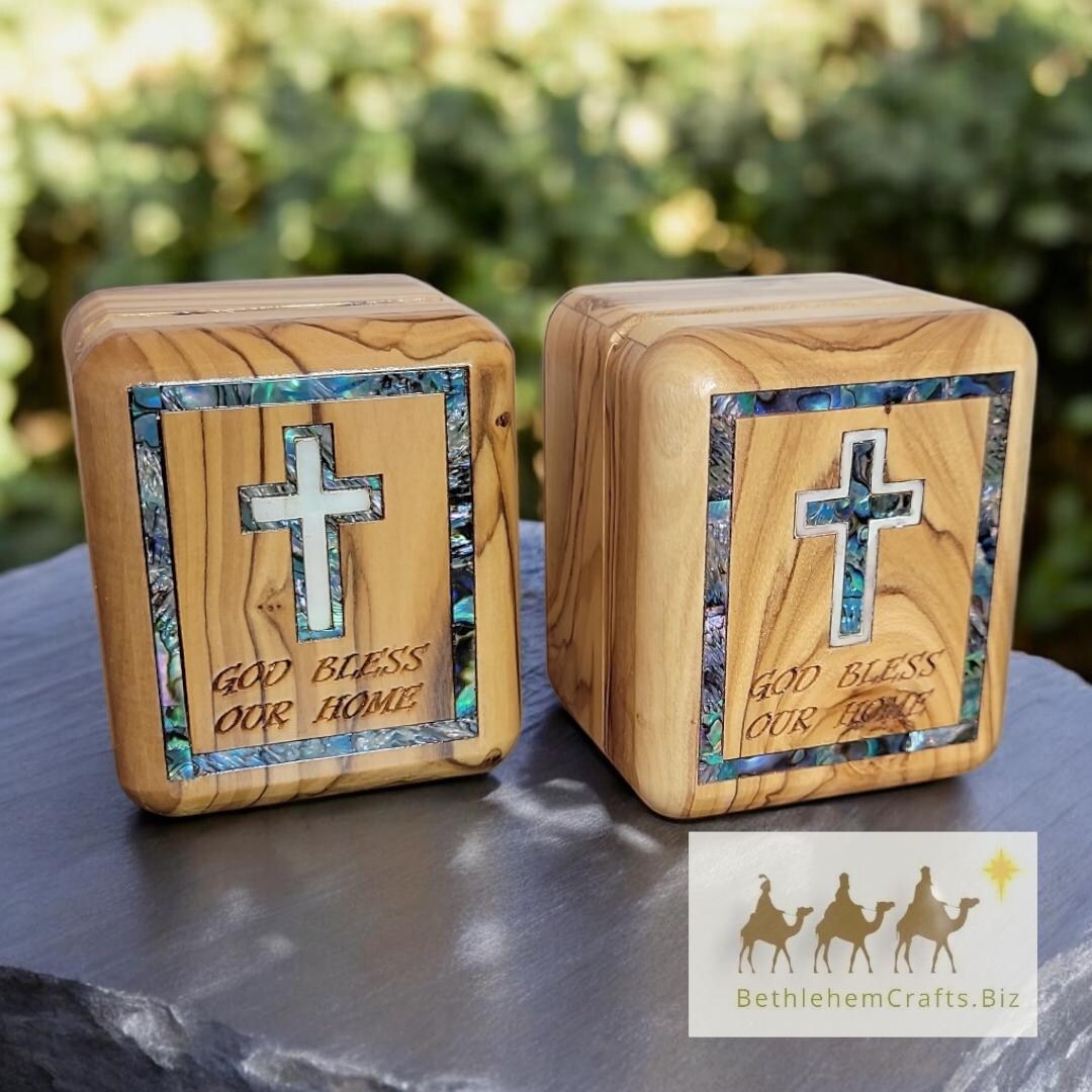 Ornate Wooden Jewelry Box With Mother of Pearl Christian Cross ...
