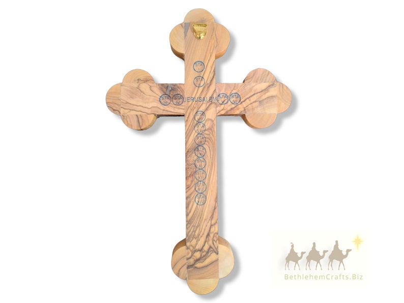 Olive Wood Wall Crucifix With Abalone and Relics From Holy Land, Wall ...