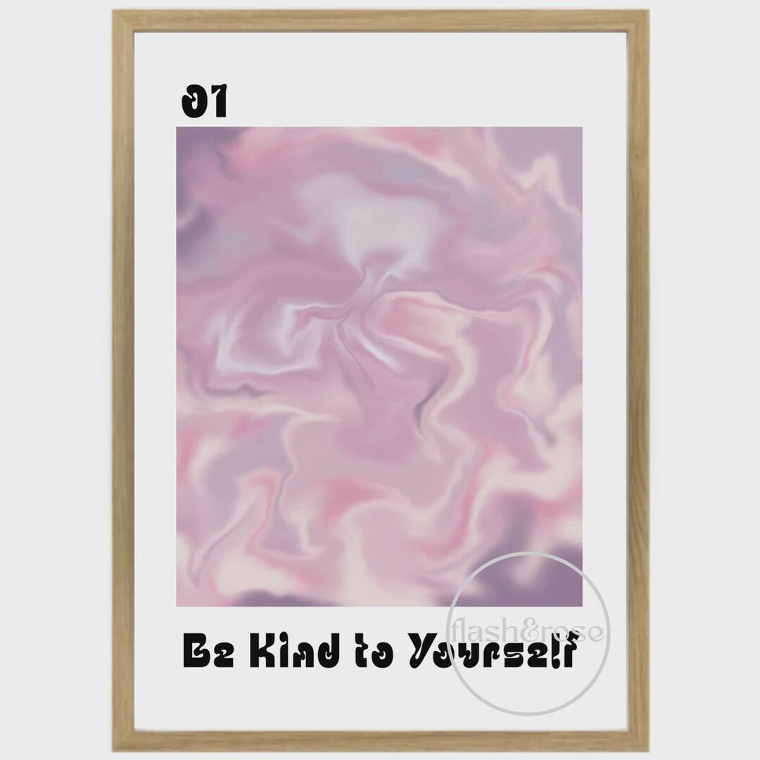 Be Kind to Yourself Wall Art, Framed Pink Pastel Abstract Decor ...