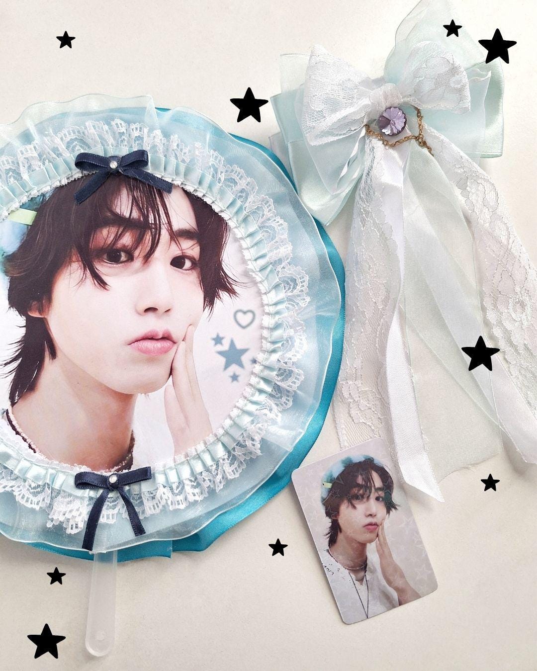 Custom Kpop Cheer Set: Picket + Lightstick Ribbon + Fanmade Photocard ...