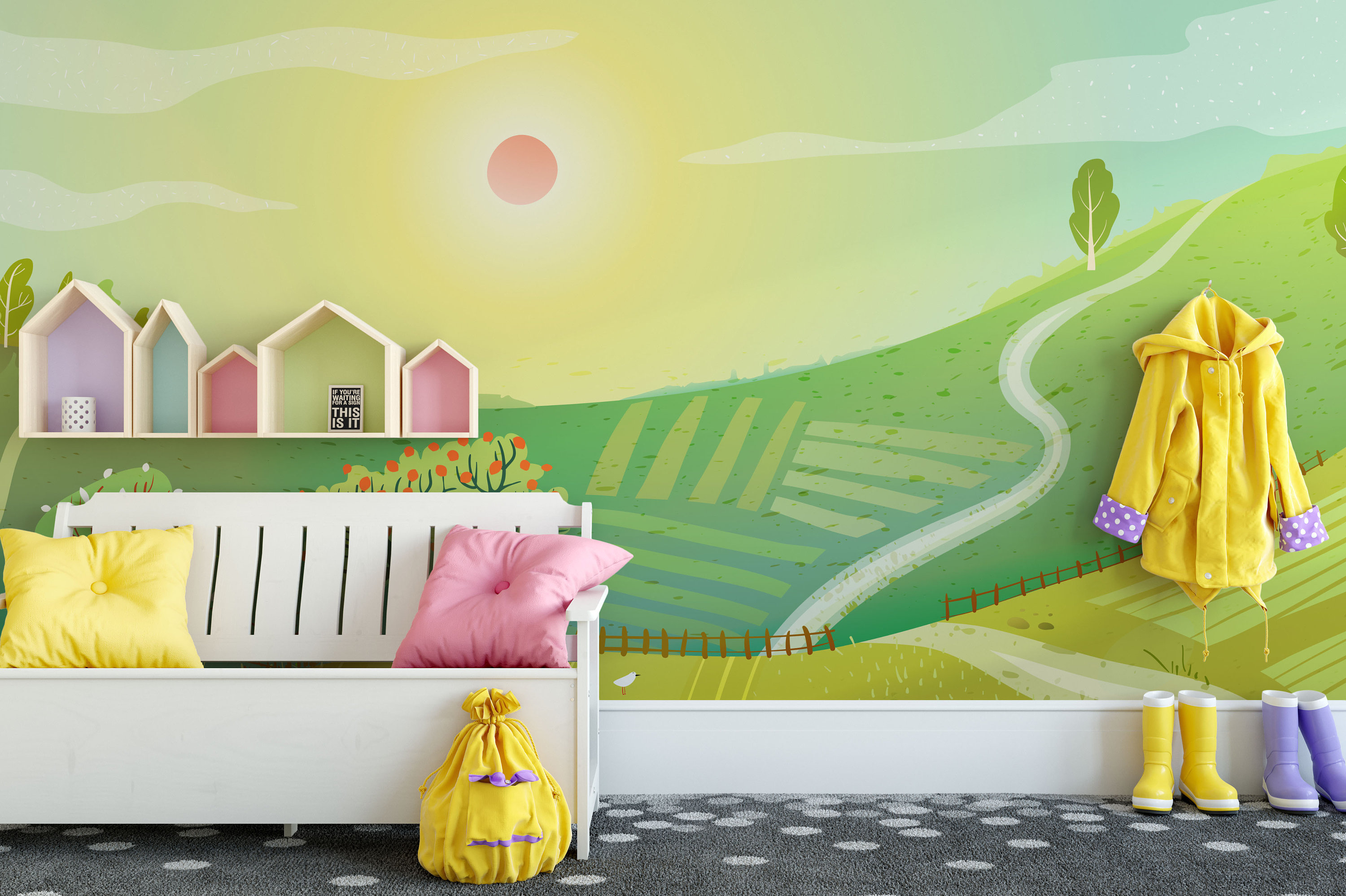 Children Mural, Watercolor Mural, Nursery Decor, Kids Room Decor ...