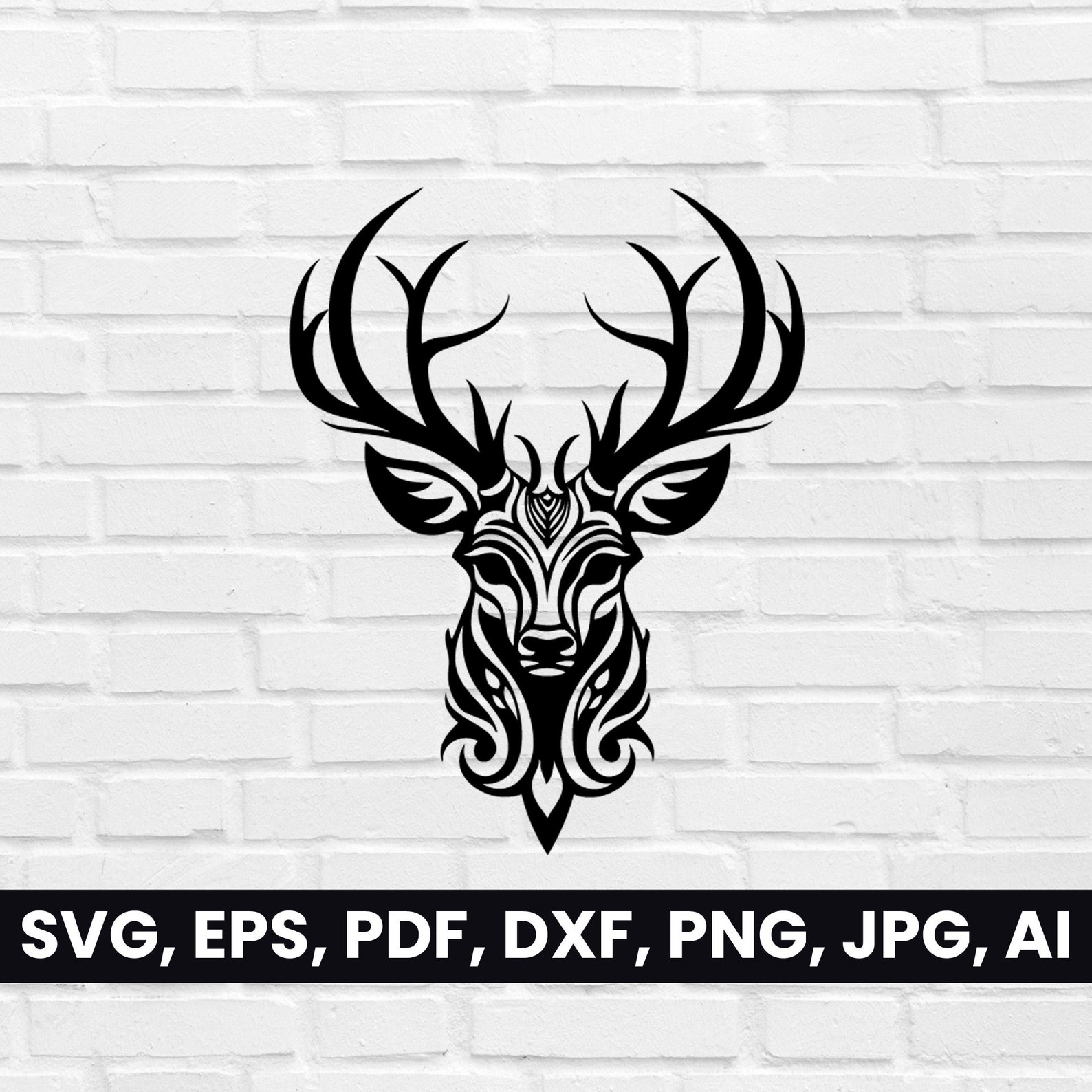 Deer Head Silhouette, Stag Shape SVG, Pdf, Dxf, Png, Deer With Antlers ...