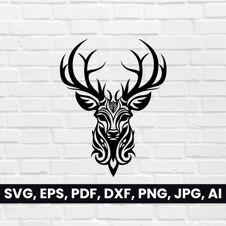 Deer Head Silhouette, Stag Shape SVG, Pdf, Dxf, Png, Deer With Antlers ...
