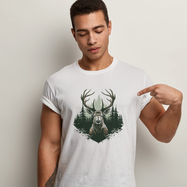 Deer With Antlers in Forest Silhouette, Color Stag Vector Shape SVG ...