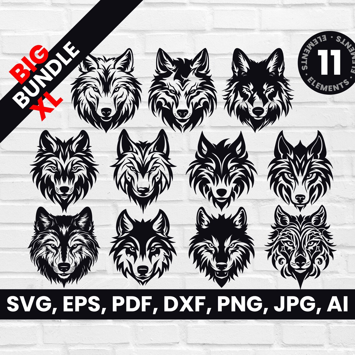 BIG Wolf Head Bundle Silhouette Pack Wolf Face SVG Pdf - Etsy