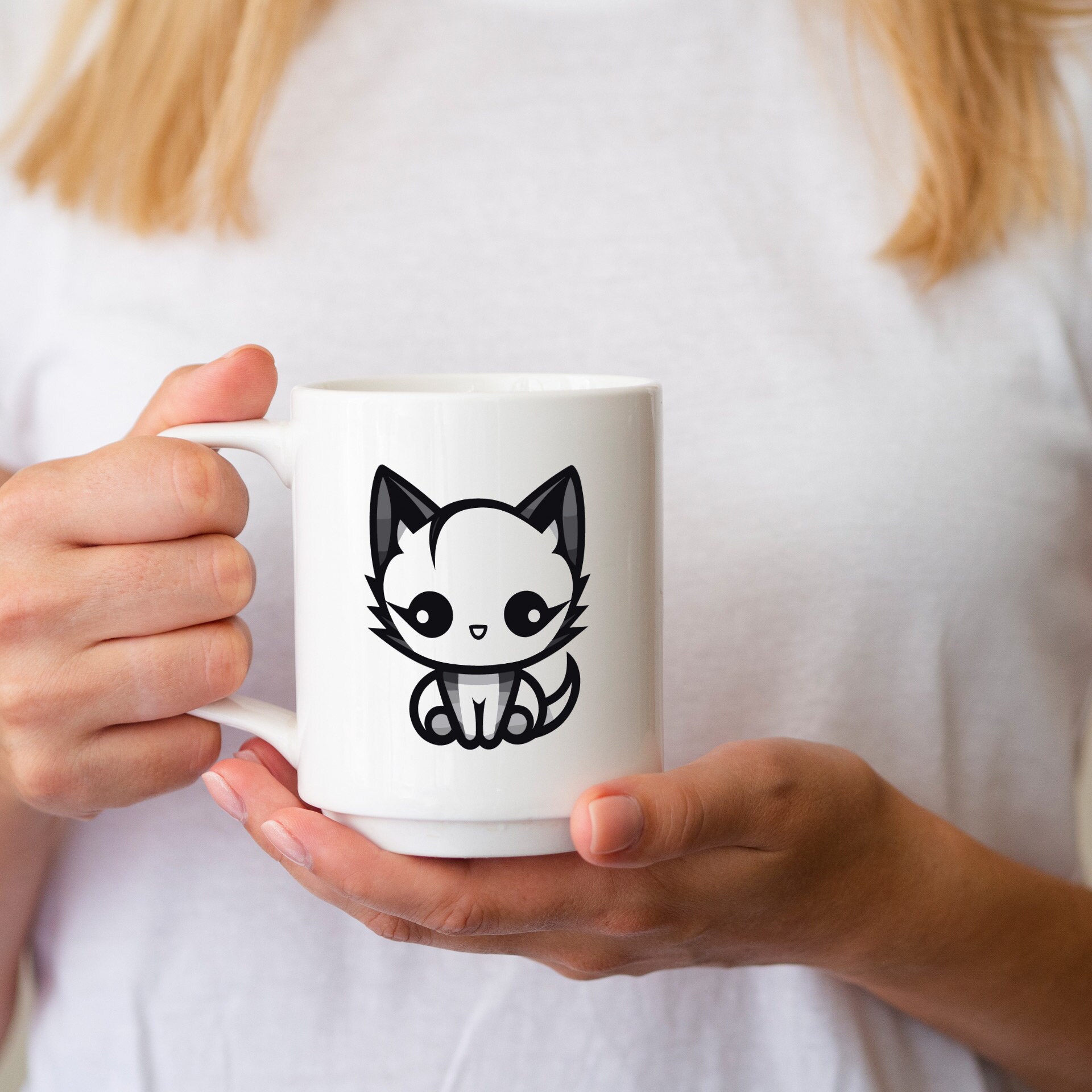 Cute Chibi Cat Silhouette, Baby Kawaii Cat Illustration, SVG, Pdf, Dxf ...