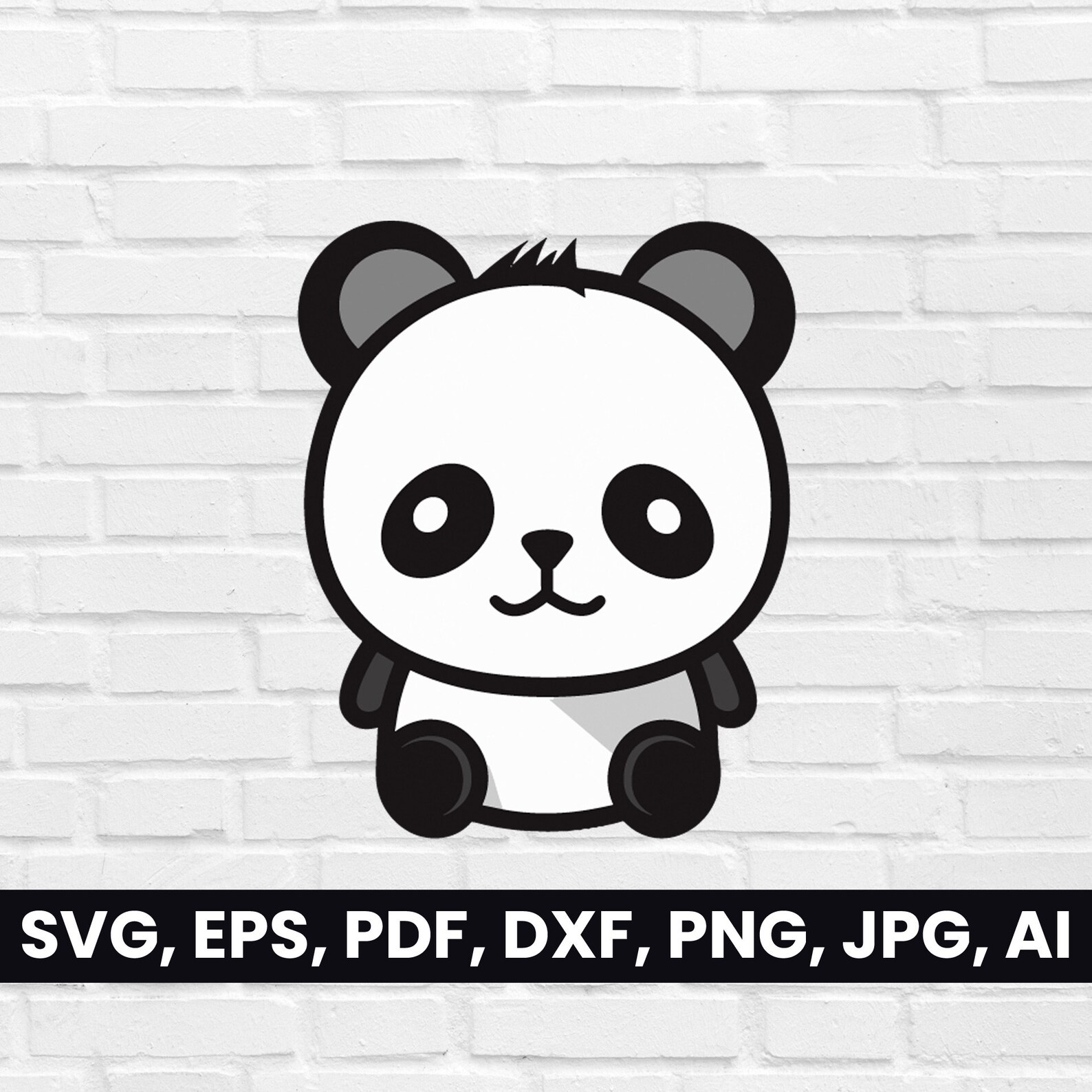 Cute Chibi Panda Silhouette, Baby Kawaii Panda Illustration, SVG, Pdf ...
