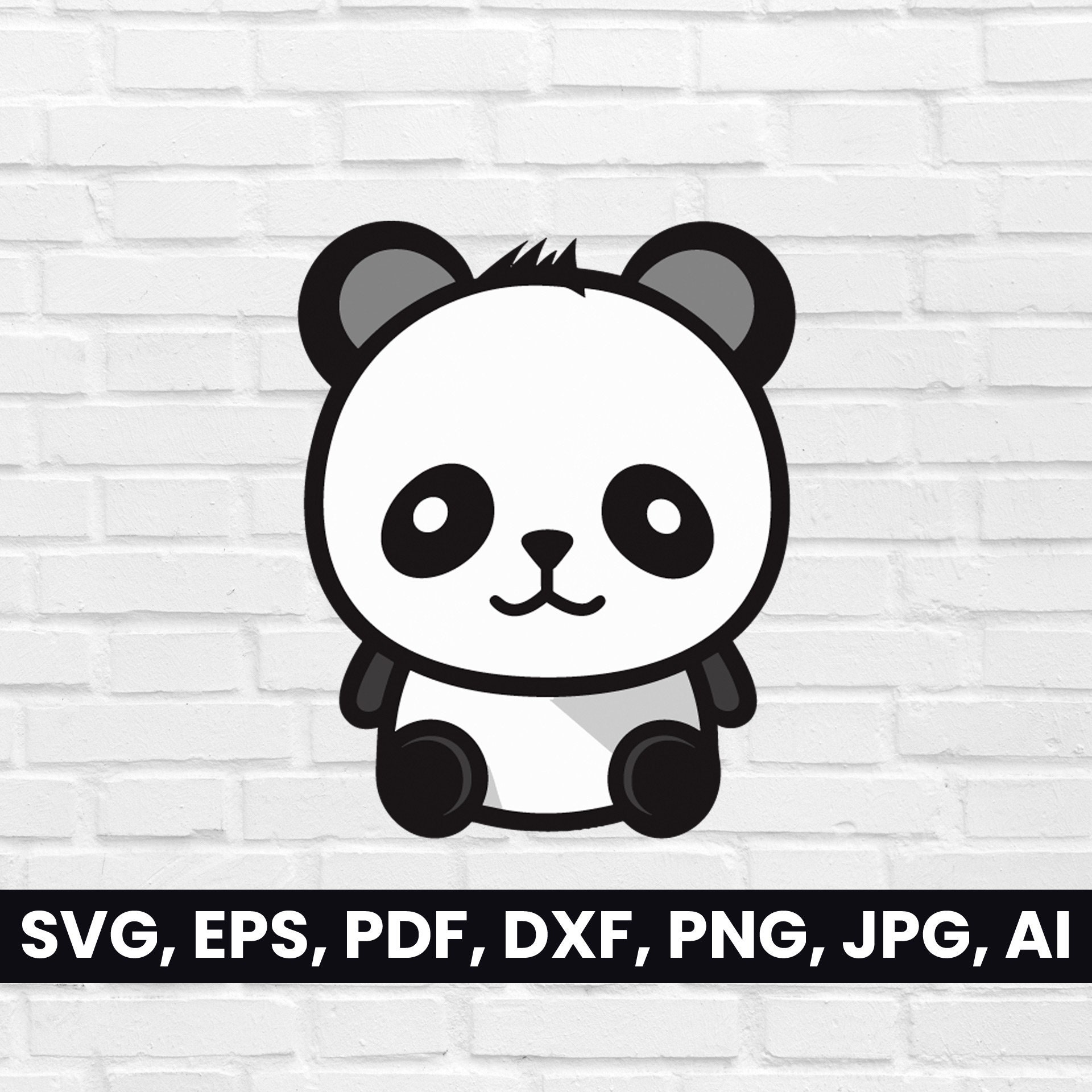 Cute Chibi Panda Silhouette, Baby Kawaii Panda Illustration, SVG, Pdf ...