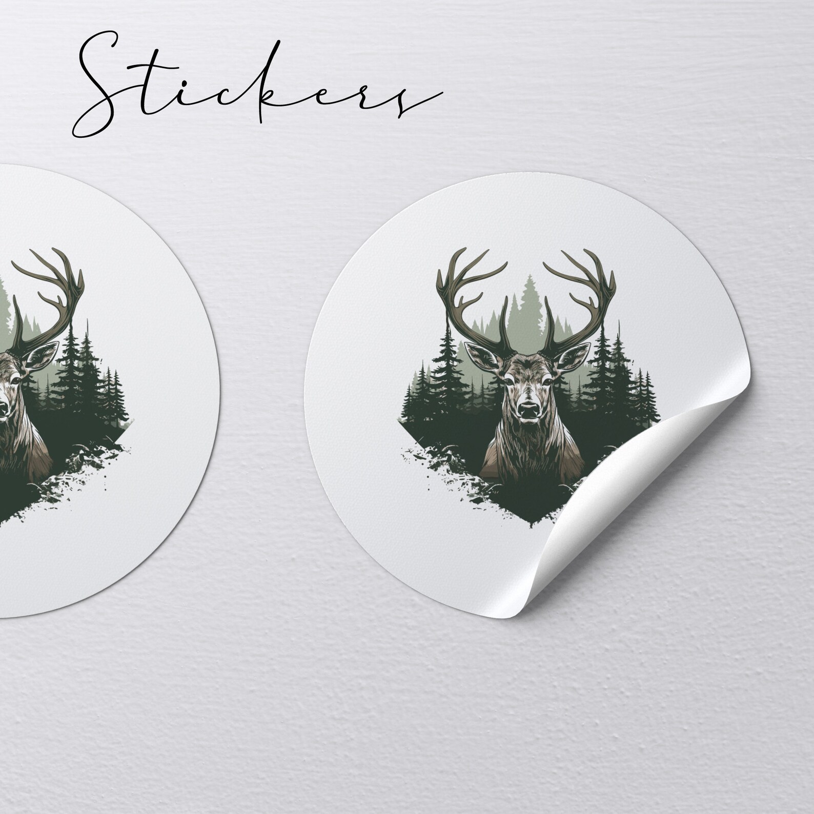 Deer With Antlers in Forest Silhouette, Color Stag Vector Shape SVG ...