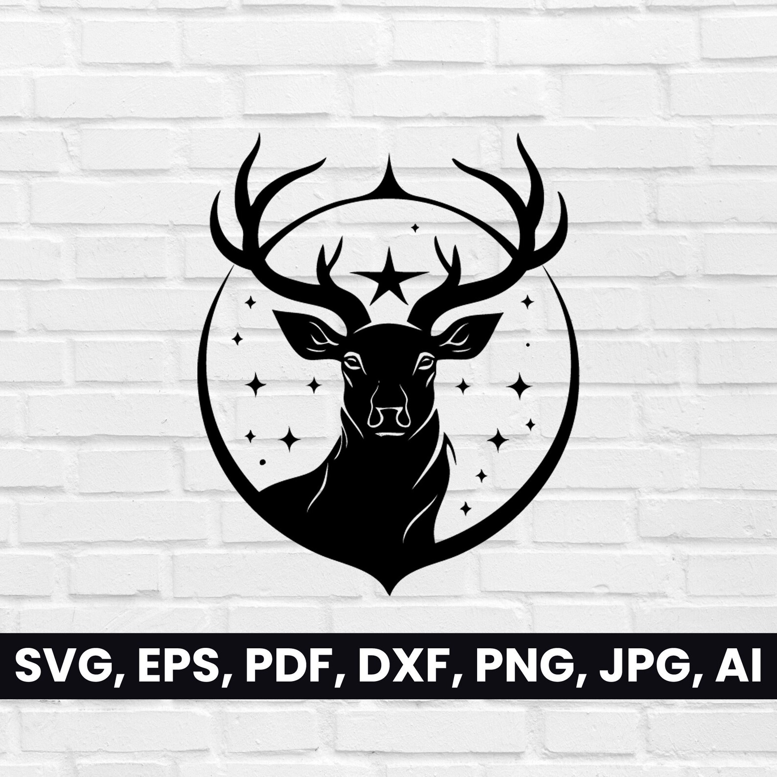 Deer Head Silhouette, Stag Shape SVG, Pdf, Dxf, Png, Deer With Antlers ...