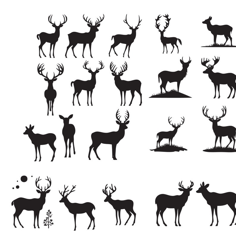 Deer Bundle Silhouette Pack, Stag Shape SVG, Pdf, Dxf, Png, Deer ...