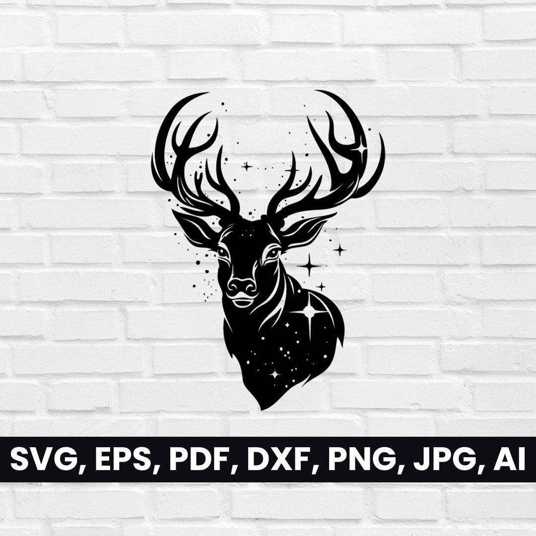 Deer Head Silhouette, Stag Shape SVG, Pdf, Dxf, Png, Deer With Antlers ...