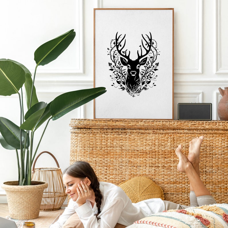 Deer Head Silhouette, Stag Shape SVG, Pdf, Dxf, Png, Deer Face Clipart ...