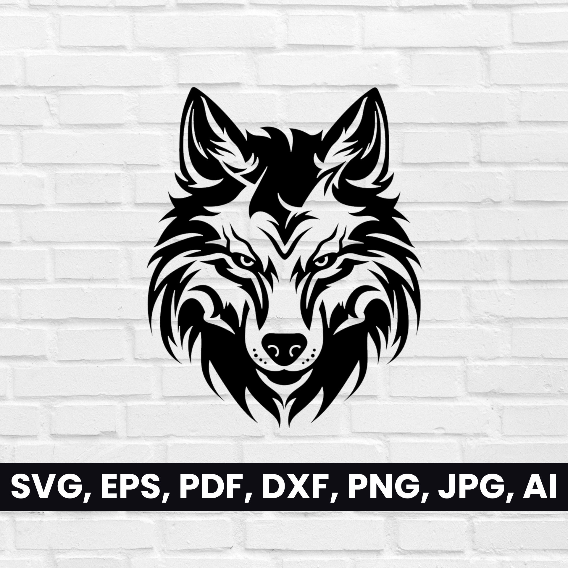 Wolf Head Silhouette, Wolf Face SVG, Pdf, Dxf, Png, Wolf Clipart, Wolf ...