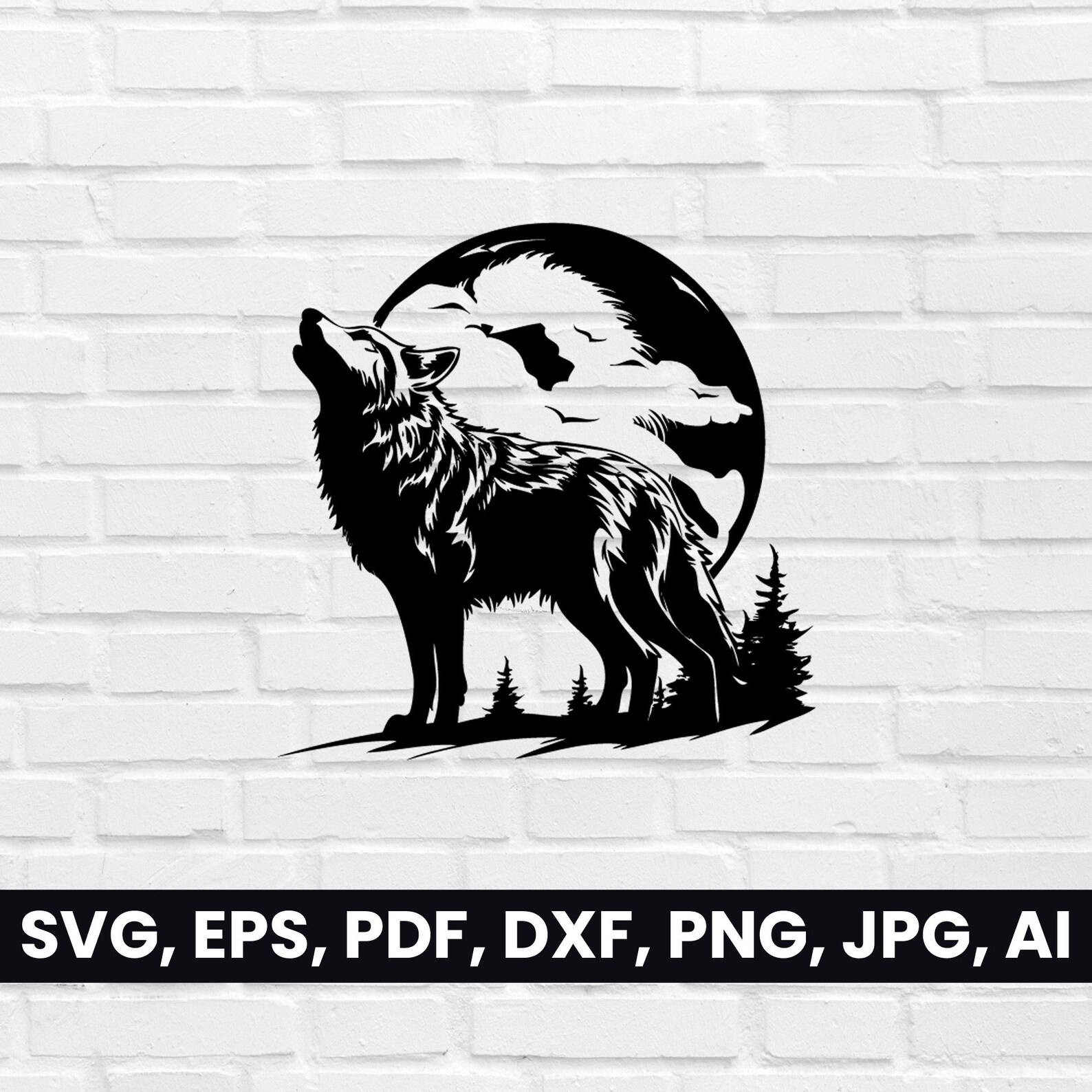 Howling Wolf Silhouette, Wolf SVG, Pdf, Dxf, Png, Wolf Clipart, Wolf ...