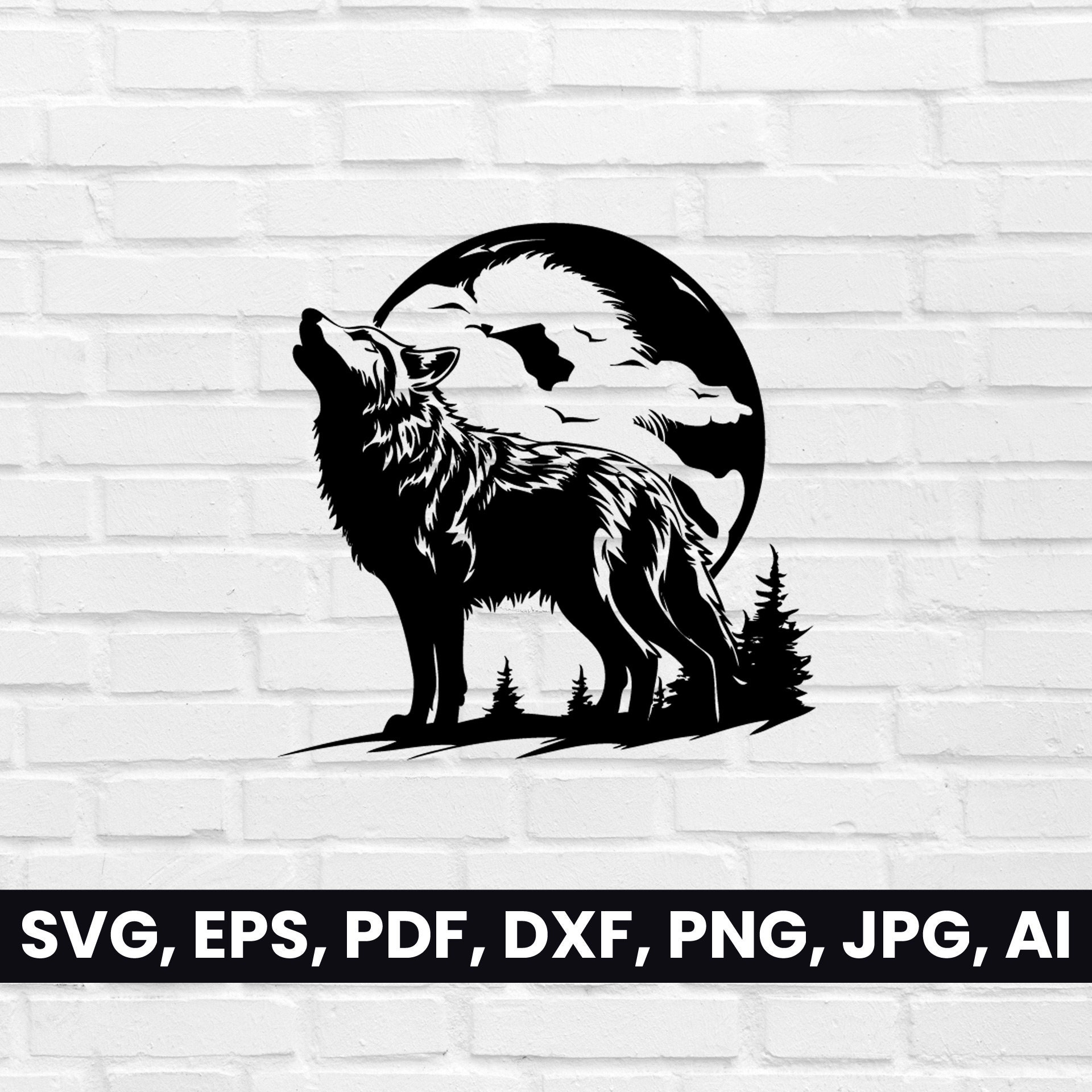 Silhouette de loup hurlant loup SVG Pdf Dxf Png loup - Etsy France