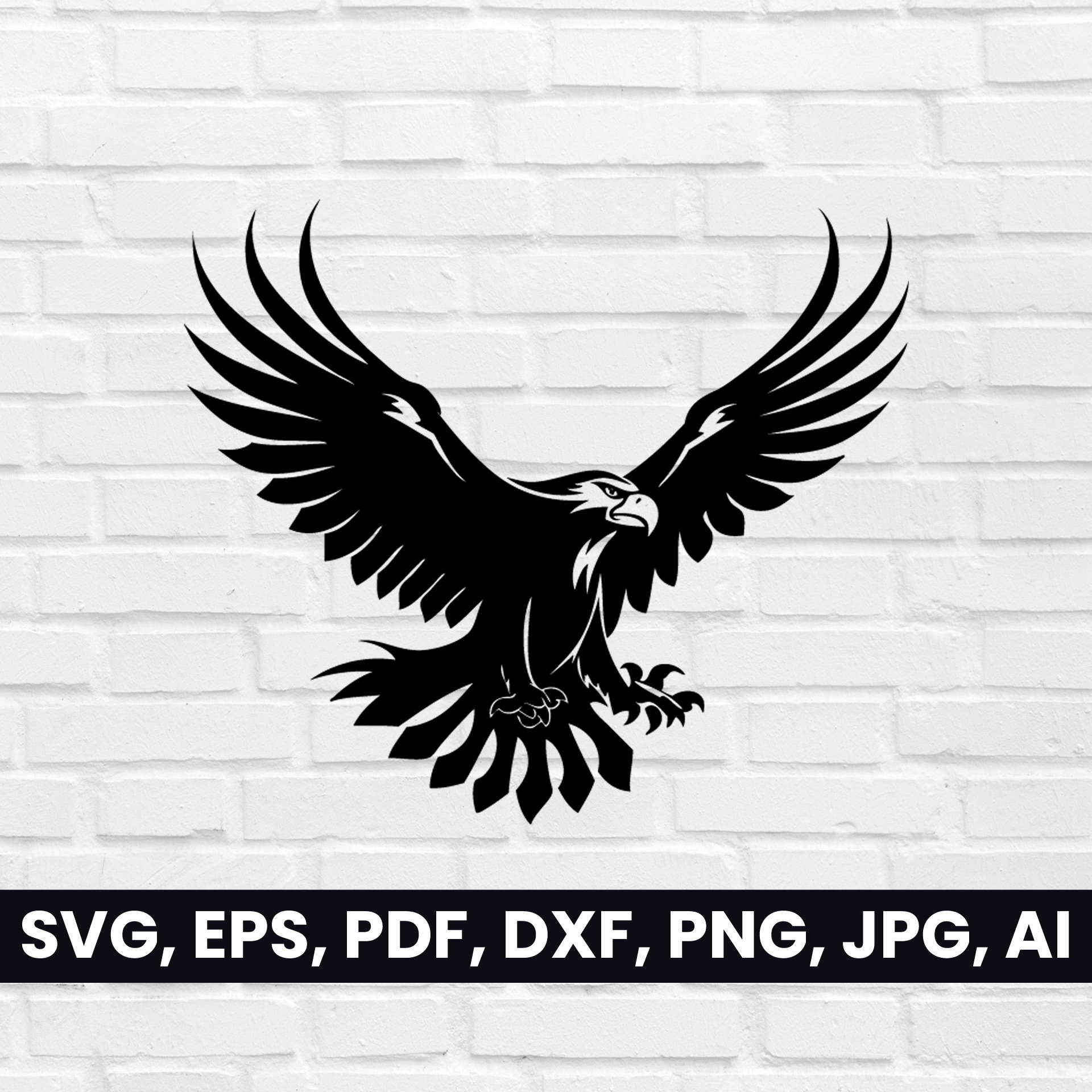 Tribal Eagle Spread Wings Silhouette, Eagle Flight SVG, Pdf, Dxf, Png ...
