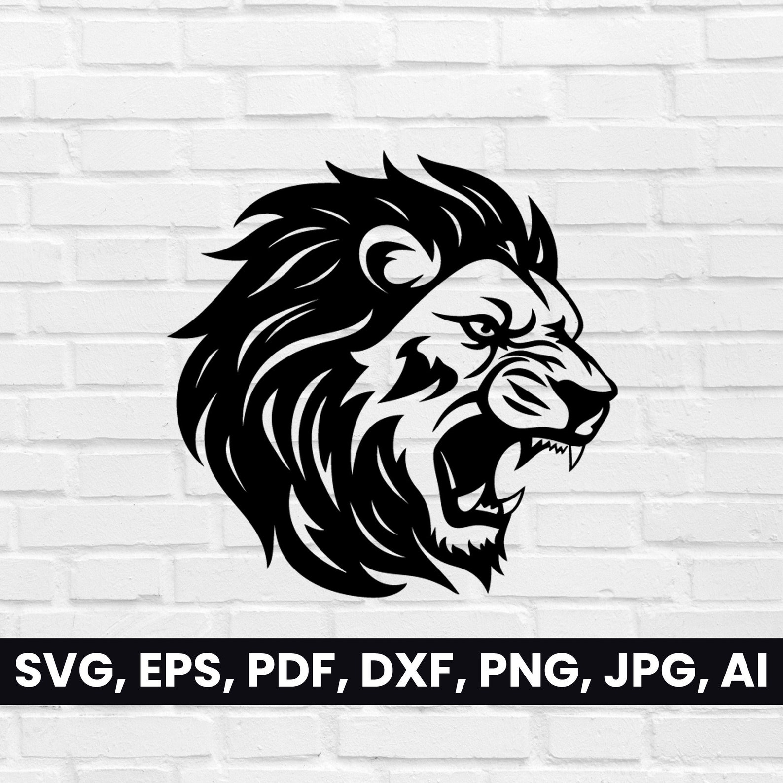 Lion Roaring Face Silhouette, SVG, Pdf, Dxf, Png, Clipart, Roar Lion ...