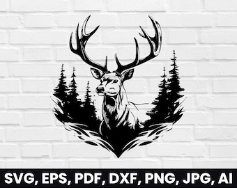 Deer Silhouette Body With Antlers, Laser Cut Stag Shape SVG, Pdf, Dxf ...
