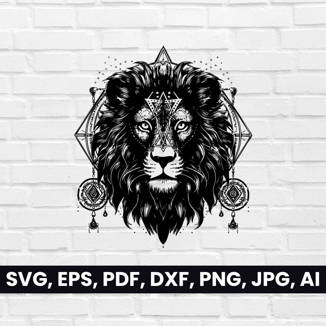 Lion Face Shaman Silhouette SVG, Pdf, Dxf, Png, Lion Clipart, Lion ...